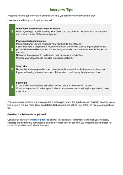 Interview Tips - Department of Employment and Workplace Relations ...