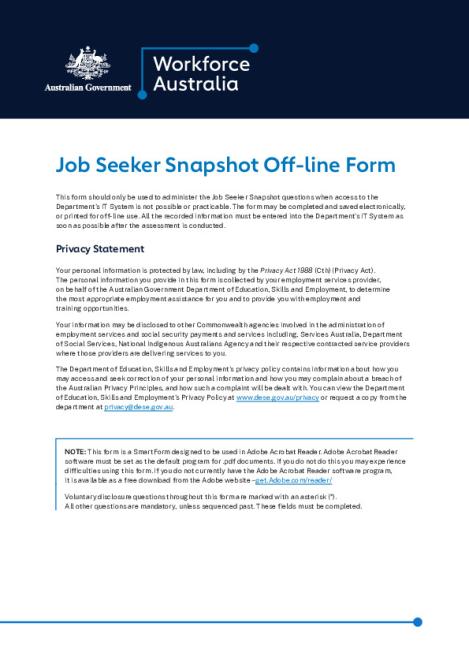 Job Seeker Snapshot Offline Form - Department of Employment and ...