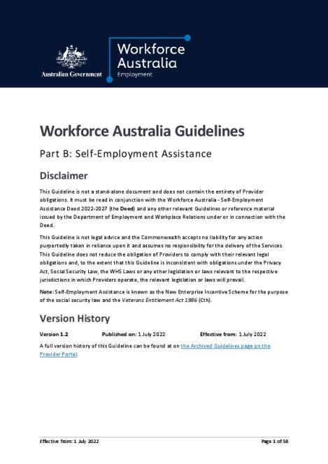 Workforce Australia Guidelines - Part B Self-Employment Assistance ...