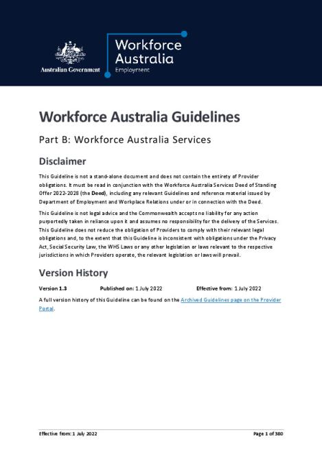 Workforce Australia Guidelines - Part B Workforce Australia Services ...