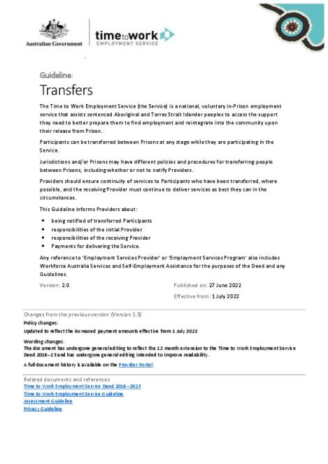 Time to Work Employment Service - Transfers Guideline - Department of ...