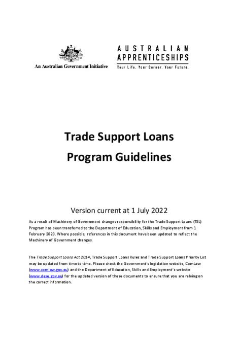 Trade Support Loans Program Guidelines - Department of Employment and ...