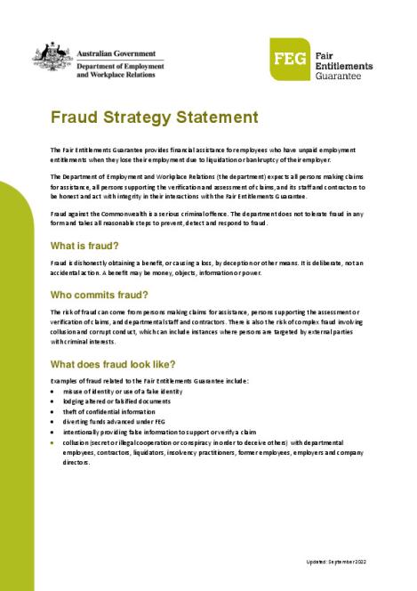 Fraud Statement for the FEG - Department of Employment and Workplace ...