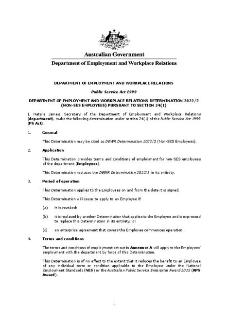 DEWR (Non-SES Employees) Section 24-1-Determination 2022-2 - Department ...
