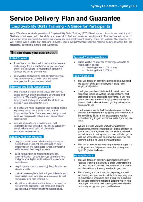 EST Service Delivery Plan - NSW - Sydney East Metro (Sydney CBD ...