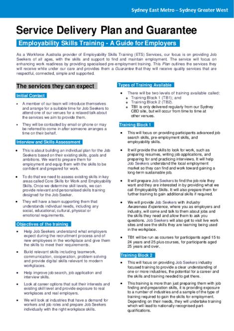 EST Service Delivery Plan - NSW - Sydney East Metro and Sydney Greater ...