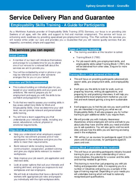 EST Service Delivery Plan - NSW - Sydney Greater West (Granville ...