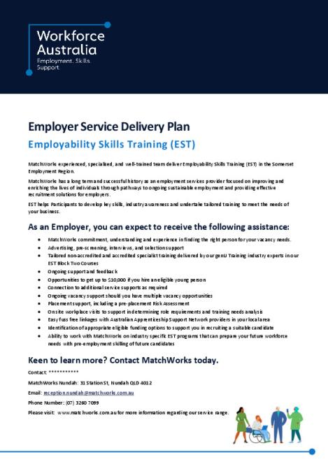 EST Service Delivery Plan - QLD - Somerset - MatchWorks (Employer ...