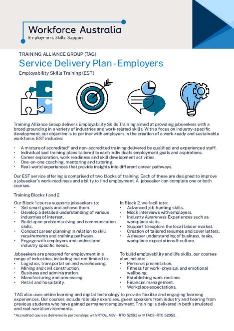 EST Service Delivery Plan - Training Alliance Group (Employer ...