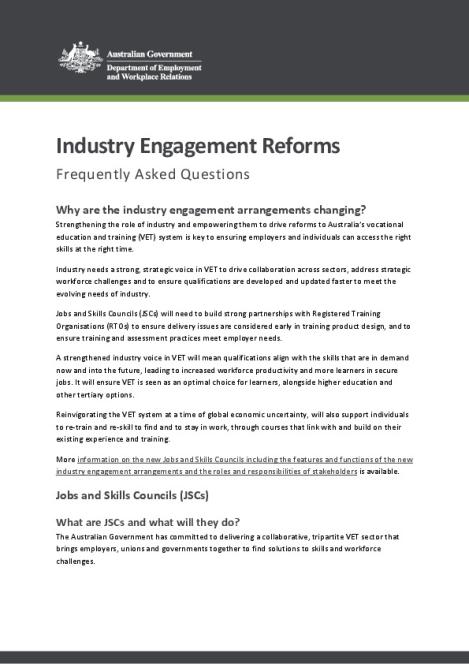 Industry Engagement Reforms Frequently Asked Questions - Department of ...