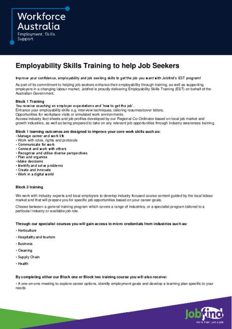 EST Service Delivery Plan - Jobfind Centres Australia Pty Ltd ...