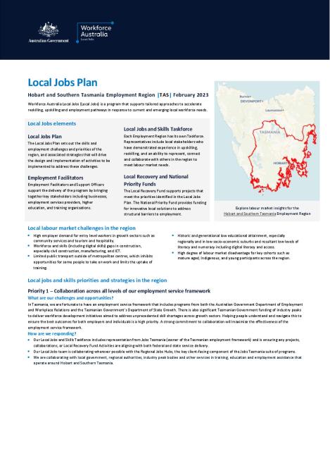 Hobart and Southern Tasmania Local Jobs Plan - Department of Employment ...