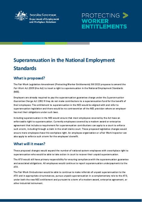 Superannuation in the National Employment Standards - Department of ...