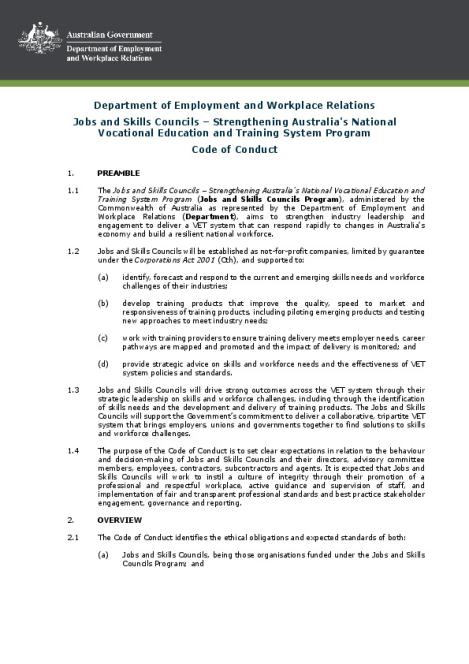 Jobs and Skills Councils – Code of Conduct - Department of Employment ...