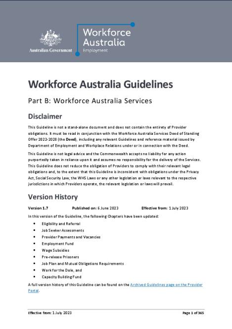 Workforce Australia Guidelines – Part B Workforce Australia Services ...