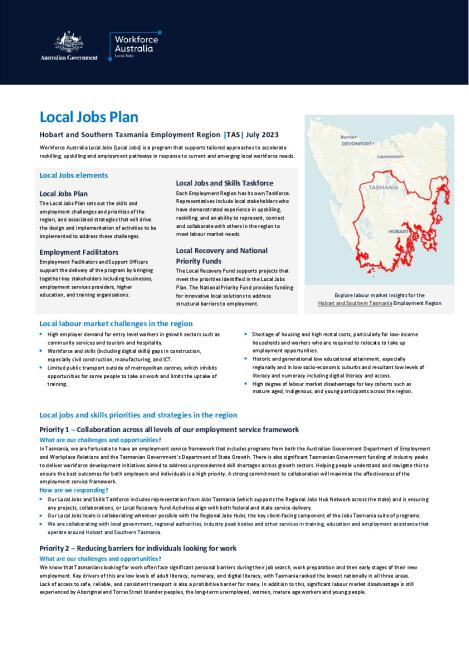 Hobart and Southern Tasmania Local Jobs Plan - Department of Employment ...