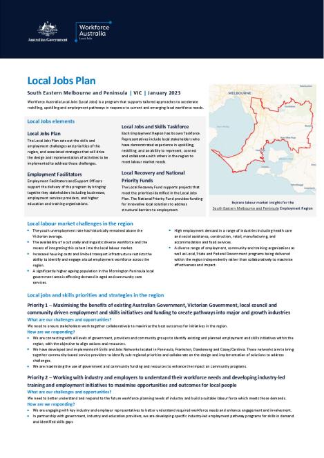 South Eastern Melbourne and Peninsula Local Jobs Plan - Department of ...