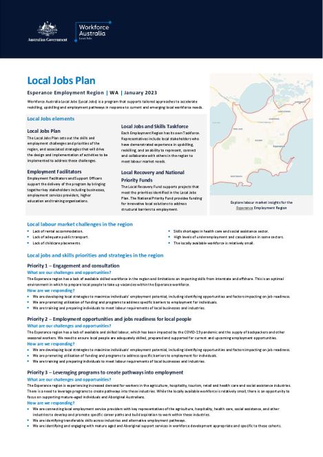 Esperance Local Jobs Plan - Department of Employment and Workplace ...