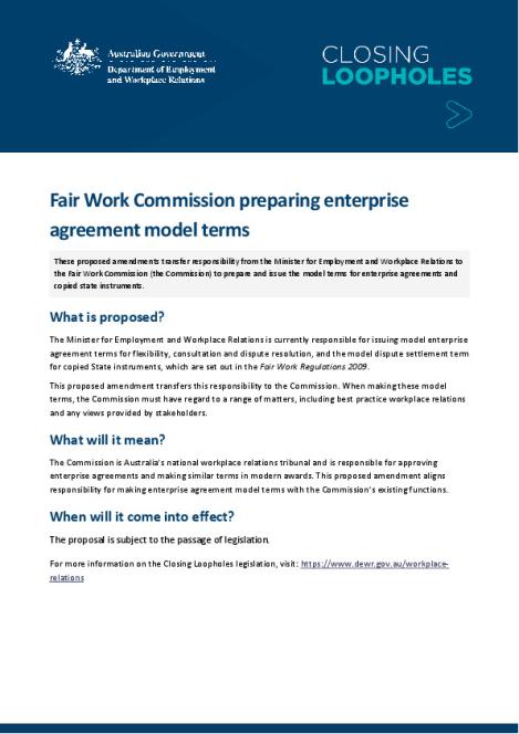 Fair Work Commission preparing enterprise agreement model terms ...