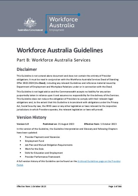 Workforce Australia Guidelines – Part B Workforce Australia Services ...