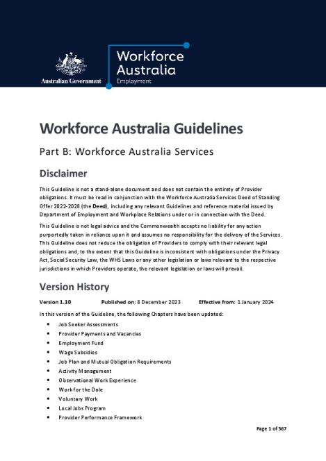Workforce Australia Guidelines – Part B Workforce Australia Services ...