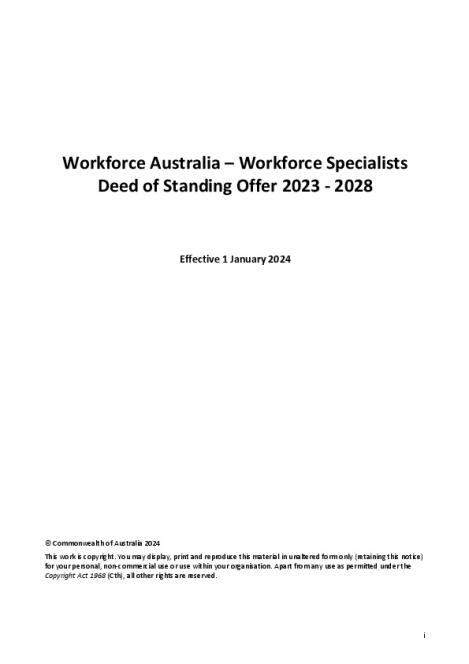 Workforce Australia – Workforce Specialists Deed of Standing Offer 2023 ...