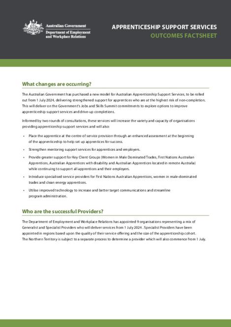 Apprenticeship Support Services Outcomes Factsheet - Department of ...