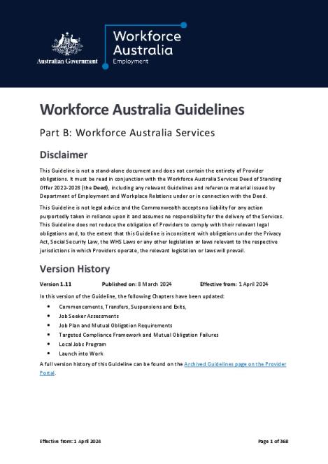 Workforce Australia Guidelines – Part B Workforce Australia Services ...