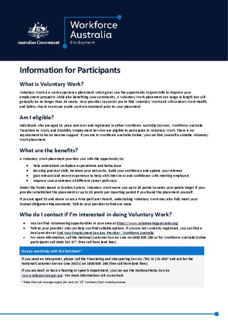 Voluntary Work – Information for Participants - Department of ...