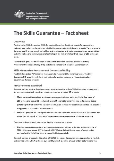 Australian Skills Guarantee Factsheet - Department of Employment and ...