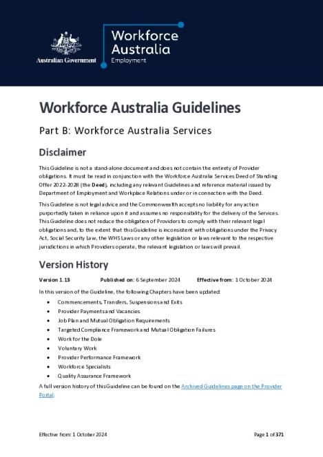 Workforce Australia Guidelines – Part B Workforce Australia Services ...