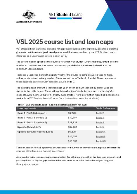VET Student Loans 2025 Course List and Loan Caps (for students ...