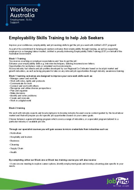 EST Service Delivery Plan - Jobfind Centres Australia (Participant ...