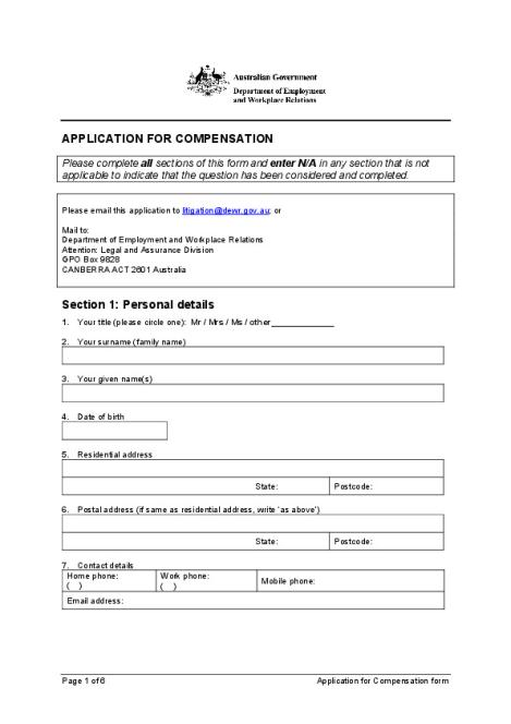 Application for compensation Form - Department of Employment and ...